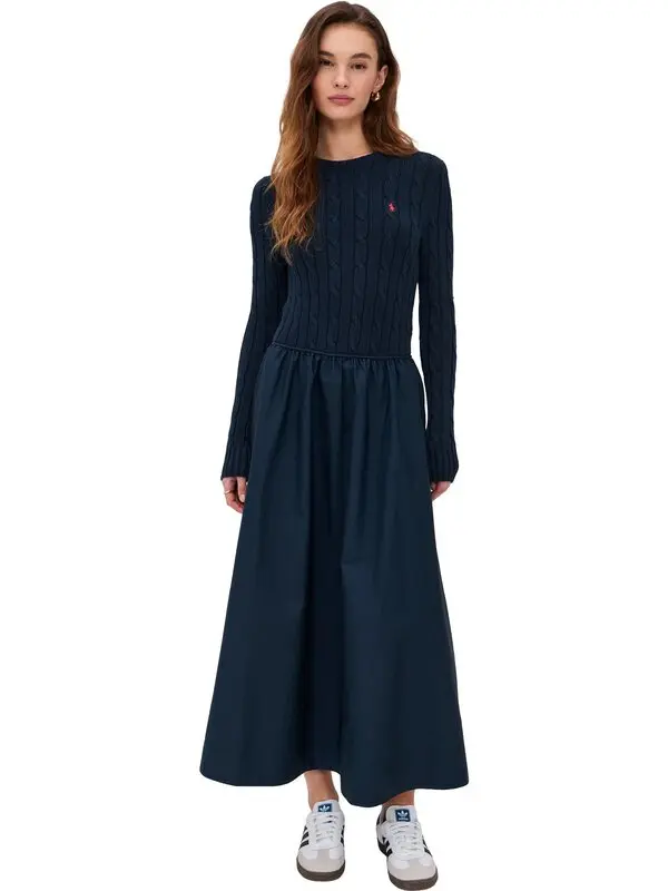 Polo Ralph Lauren Cable-knit Poplin Maxi Dress - Hunter Navy