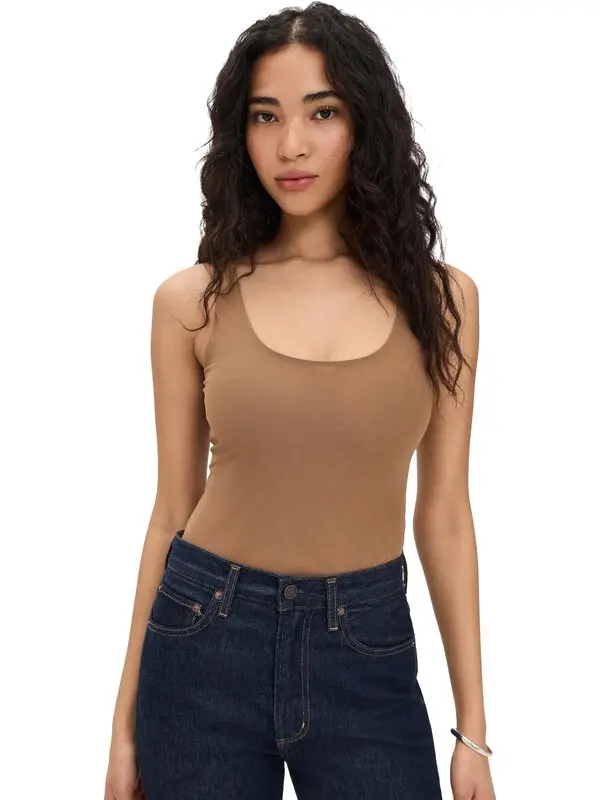 L'Agence Kalea Scoop Neck Thong Bodysuit - Dark Macchiato