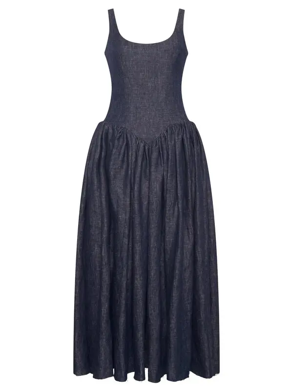 Gabriela Hearst Isai Dress In Stone Washed Linen - Denim