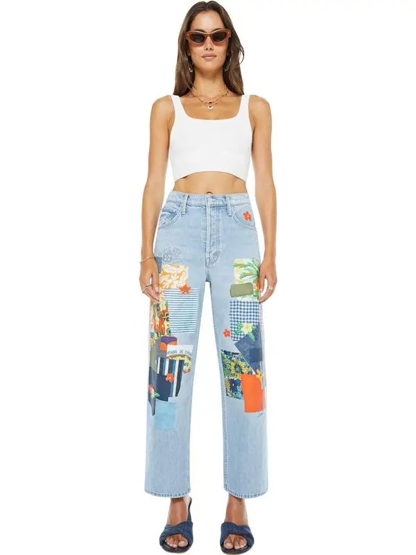 MOTHER High Waisted Spinner Flood Jeans - Light Blue