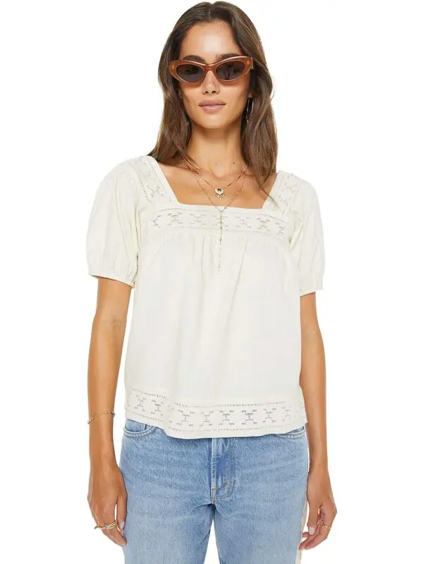 MOTHER The Memory Lane Puff Sleeve Early Bird Shirt - White