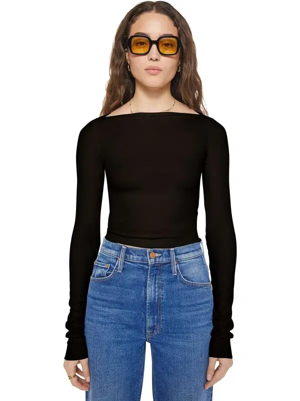 Eterne Long Sleeve Boatneck Top - Black