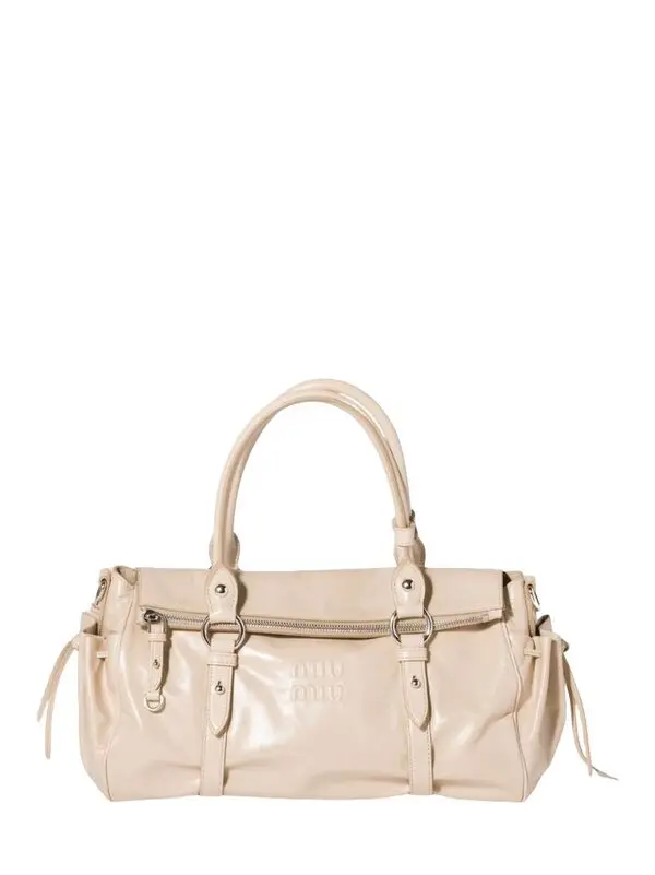 Miu Miu Shiny Leather Handbag - Travertine Stone