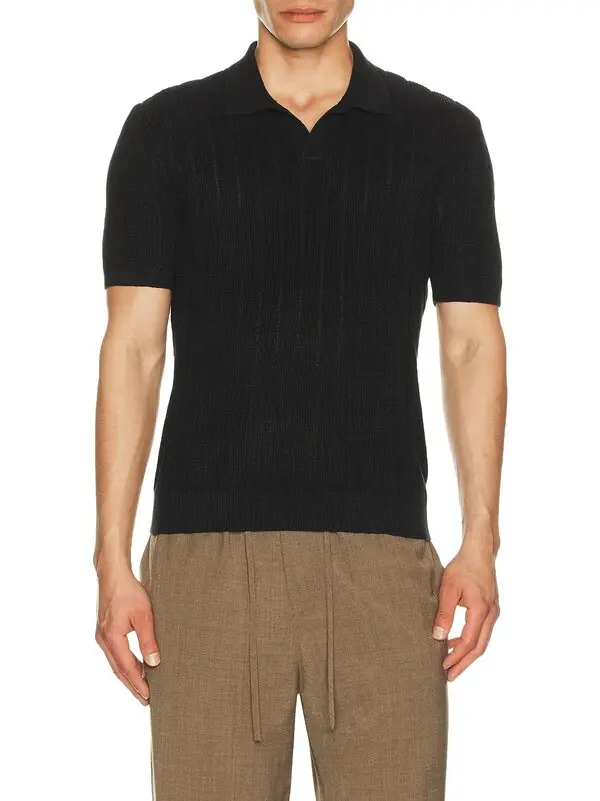 Polo Ralph Lauren Short Sleeve Linen Johnny Collar Sweater - Polo Black