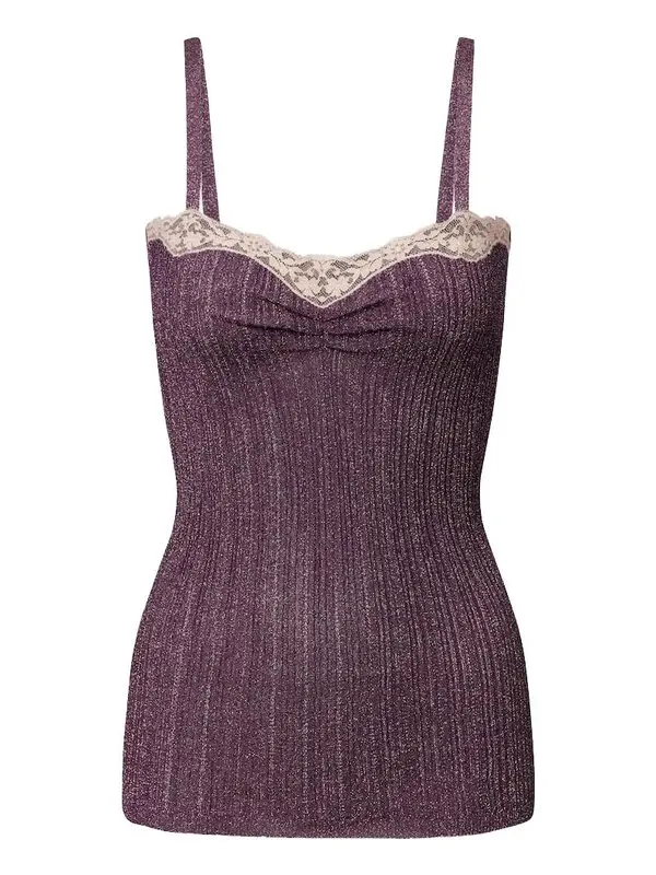 Valentino Garavani Lace-trimmed Lamé Top - Purple