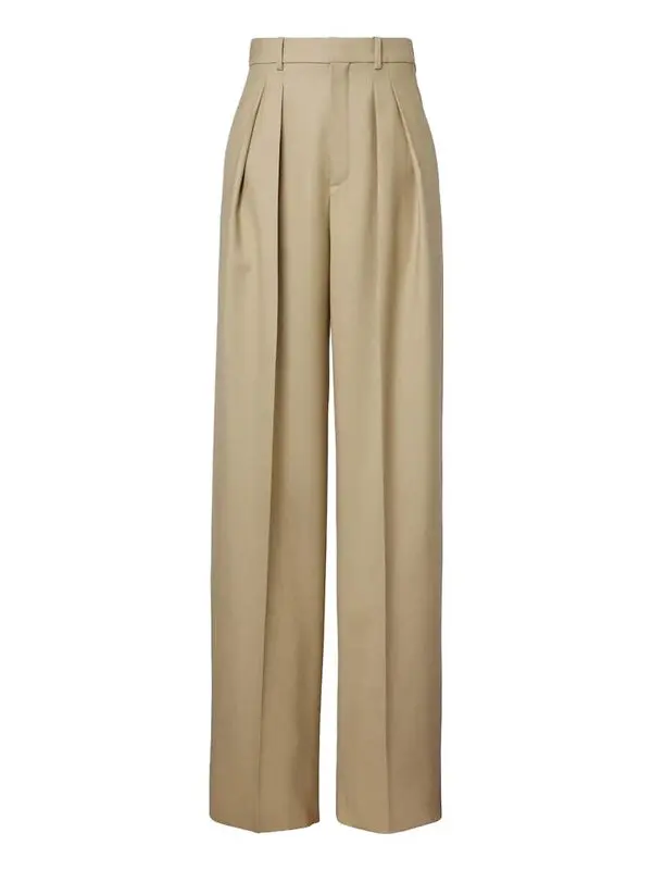 Saint Laurent Wool And Silk Wide-leg Pants - Beige
