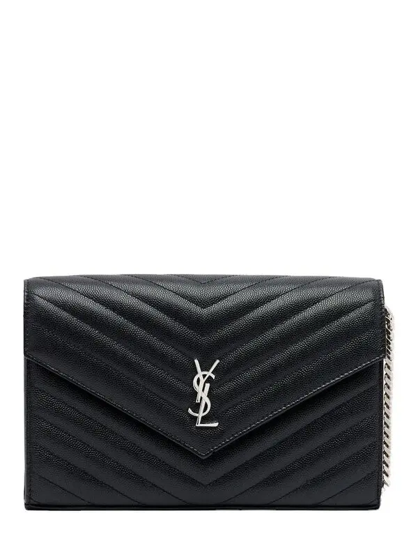 Saint Laurent Cassandre Envelope Leather Wallet On Chain - Black