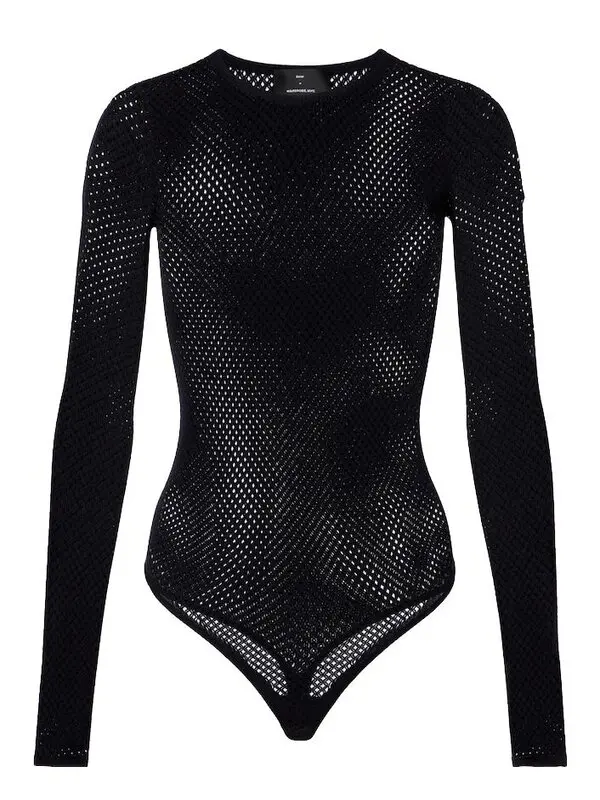 Wardrobe.NYC Open-knit Wool-blend Bodysuit - Black