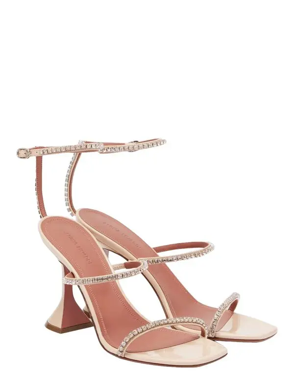Amina Muaddi Gilda Embellished Leather Sandals - Beige