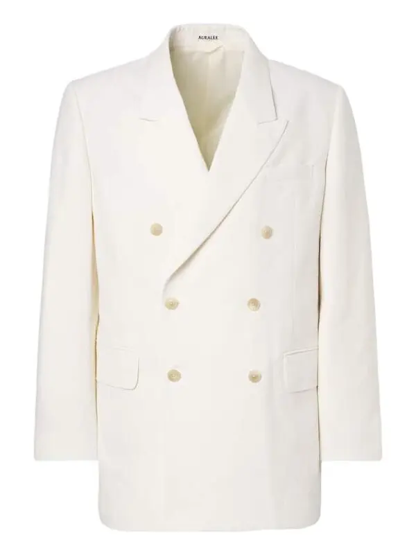 Auralee Double-breasted Wool, Cotton, And Linen Blazer - White
