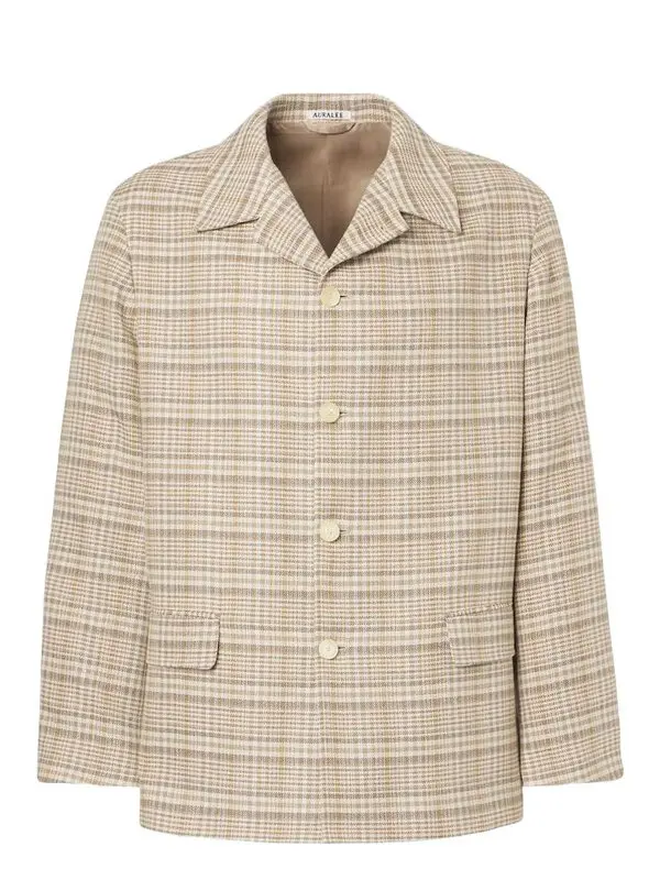 Auralee Checked Silk And Linen Tweed Jacket - Beige
