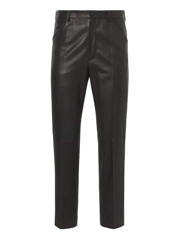 Auralee Leather Straight Pants - Black