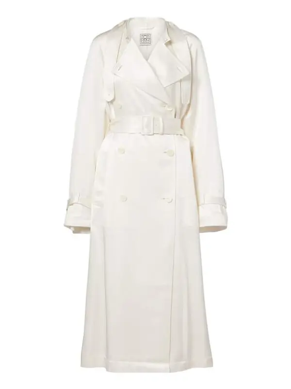 TOTEME Belted Double-breasted Satin Trench Coat - White