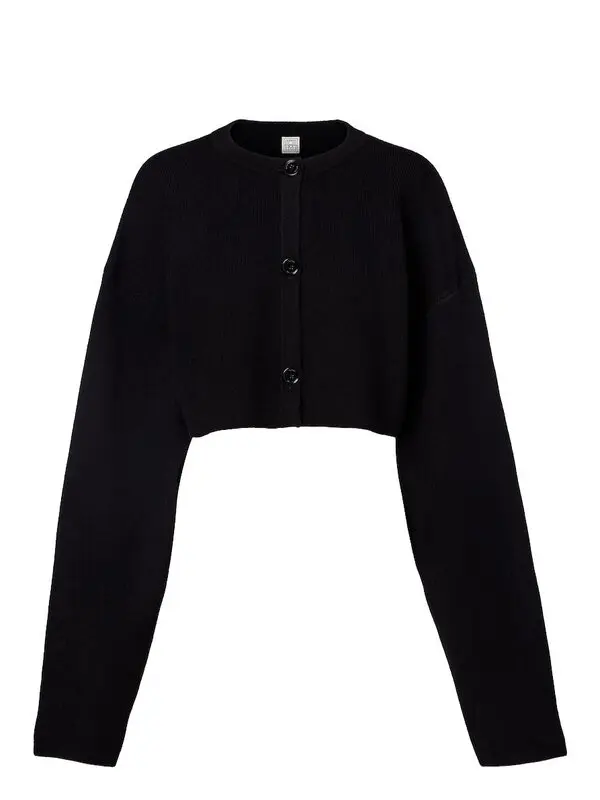 TOTEME Cropped Wool-blend Cardigan - Black