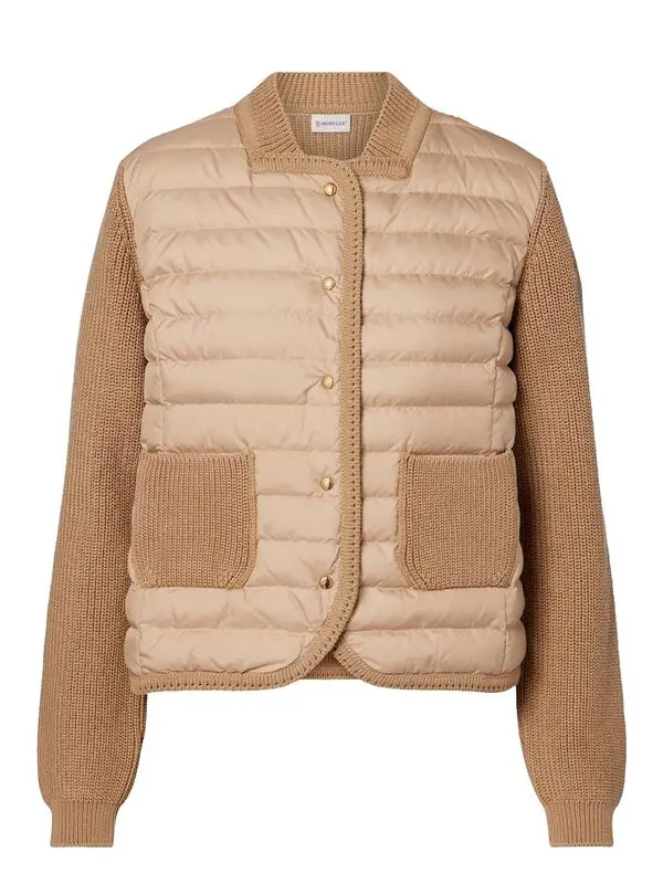 Moncler Down-paneled Cotton Cardigan - Brown