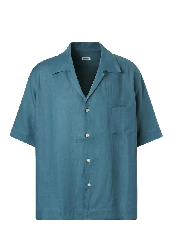 Kiton Linen Bowling Shirt - Blue