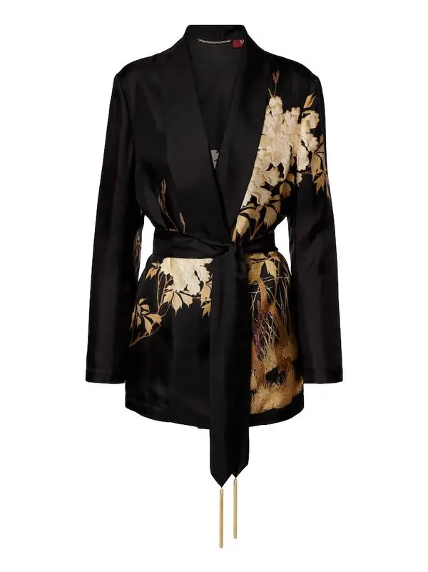 Max Mara Printed Silk Twill Wrap Cardigan - Black