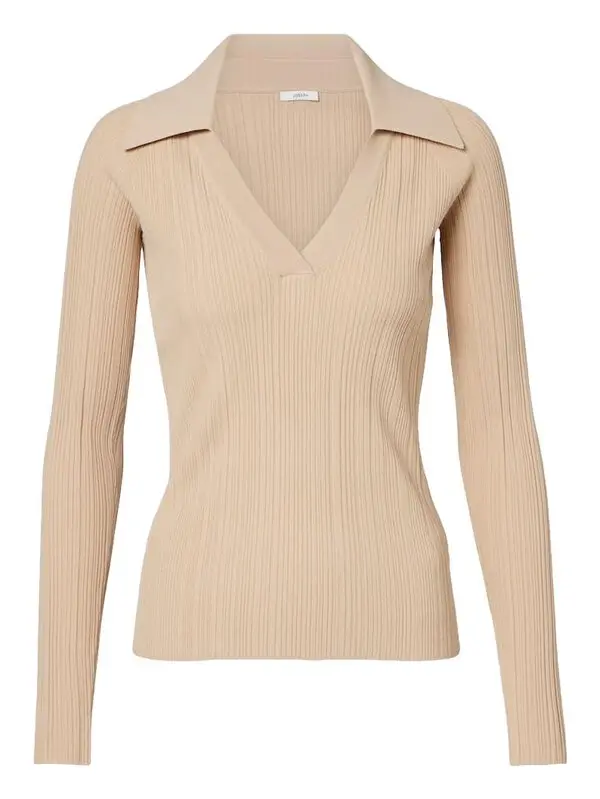 JOSEPH Chelia Ribbed-knit Polo Sweater - Beige