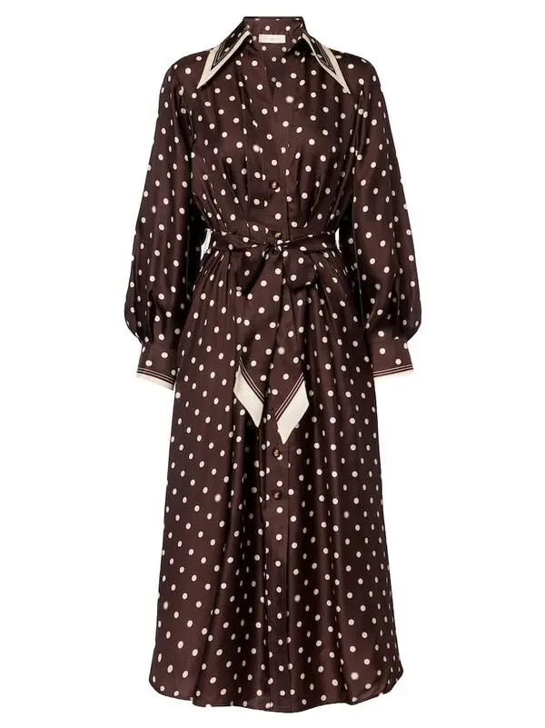 Zimmermann Polka-dot Belted Silk Shirt Dress - Brown