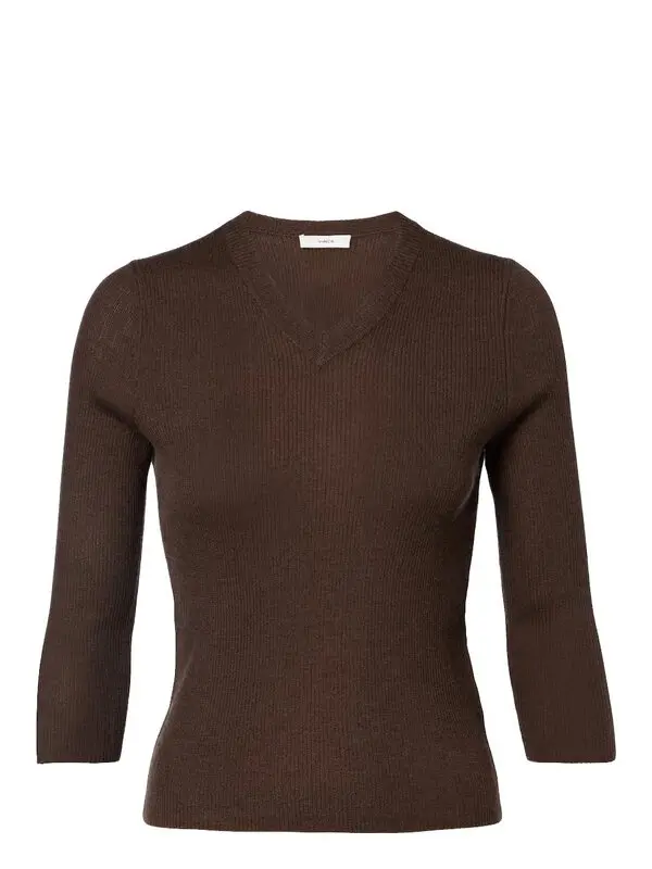 Vince Ribbed Knit Cashmere And Silk Sweater - Brown