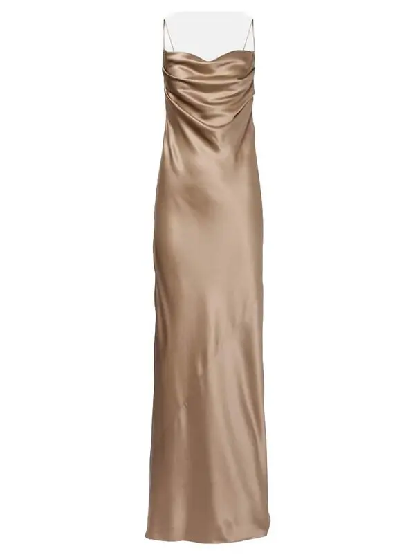 Saint Laurent Open-back Silk Satin Gown - Beige