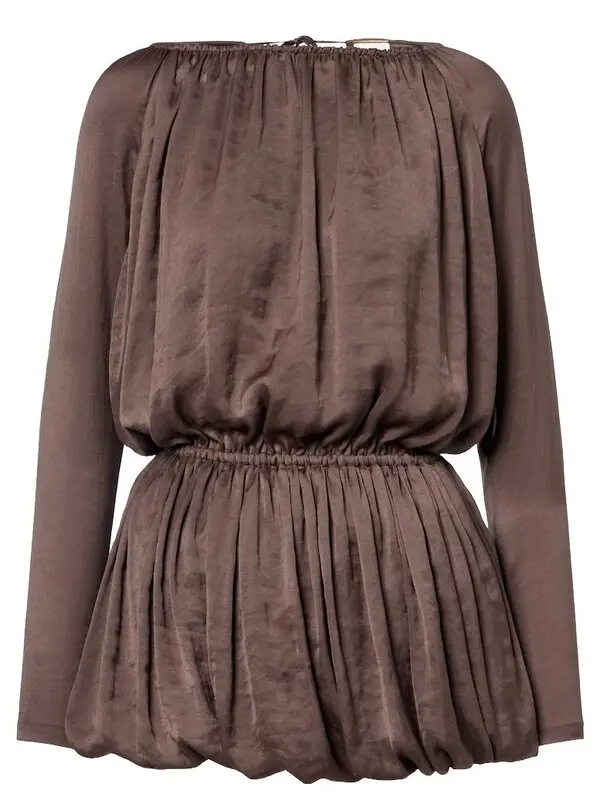 Saint Laurent Draped Taffeta Mini Dress - Brown
