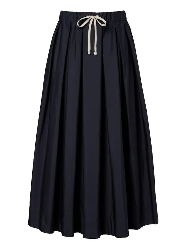 Max Mara Pineta Pleated Cotton Midi Skirt - Blue