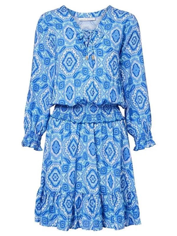 Heidi Klein Mykonos Printed Smocked Minidress - Blue