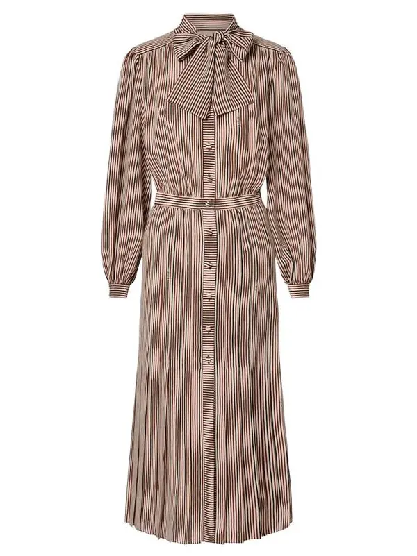 Valentino Garavani Striped Silk Tie-neck Midi Dress - Brown