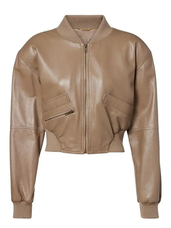 Chloé Cropped Leather Bomber Jacket - Brown