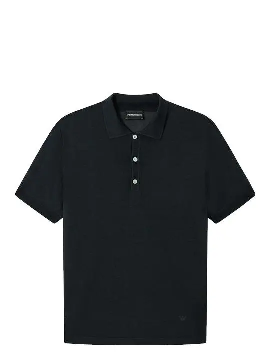 Emporio Armani Stockinette Knit Polo Shirt - Navy