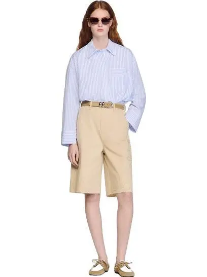 Sandro Bermuda Shorts With Laser-cut Flower Appliqu - Red