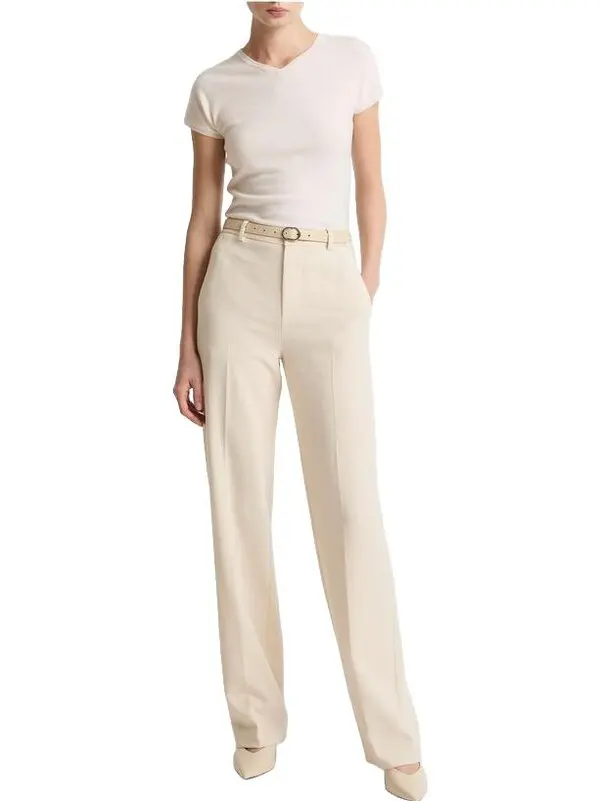 Vince Crepe High-rise Straight-leg Trousers - Neutral / White