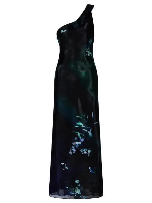 Giorgio Armani Printed Silk Organza Long Dress - Red