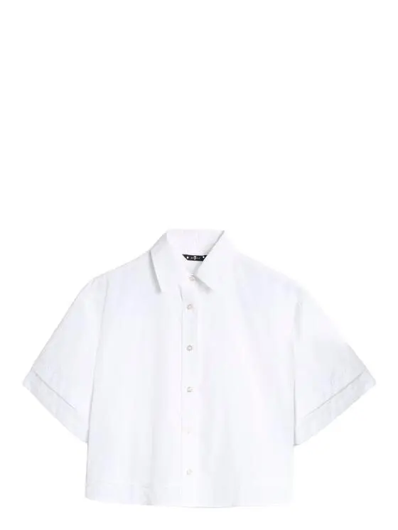 7 For All Mankind Double Short Sleeve Shirt In Poplin Optical - White