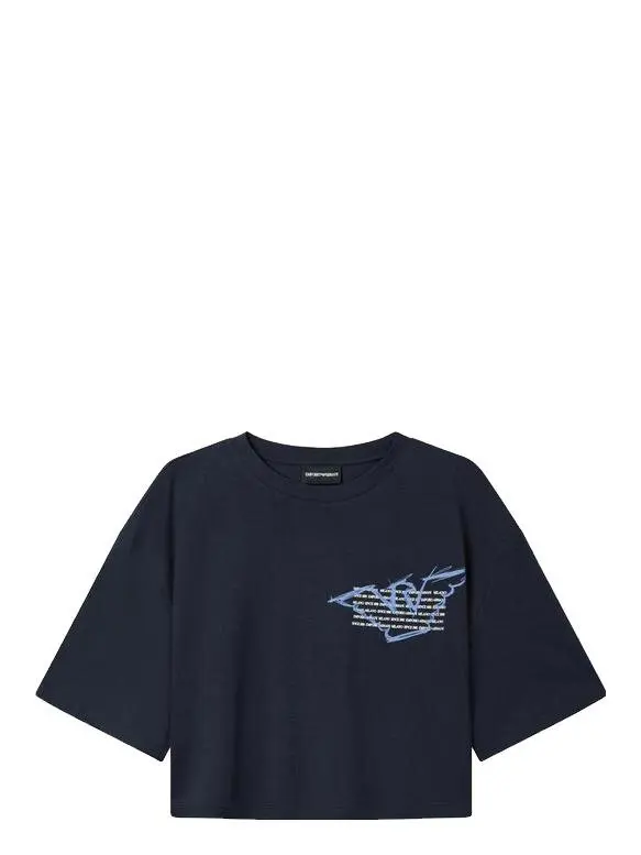 Emporio Armani Organic Jersey T-shirt With Logo Stamp - Blue / Navy