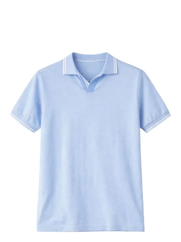 Paul & Shark Open-neck Cotton Polo Shirt - Sky Blue