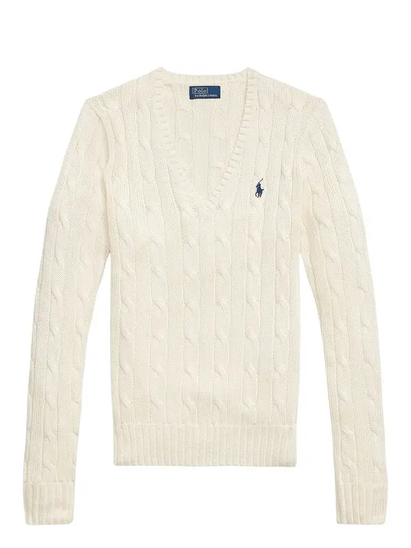 Polo Ralph Lauren Cable Knit V-neck Sweater - White
