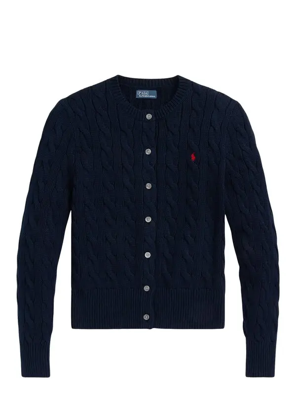 Polo Ralph Lauren Cable Knit Cardigan With Logo - Blue
