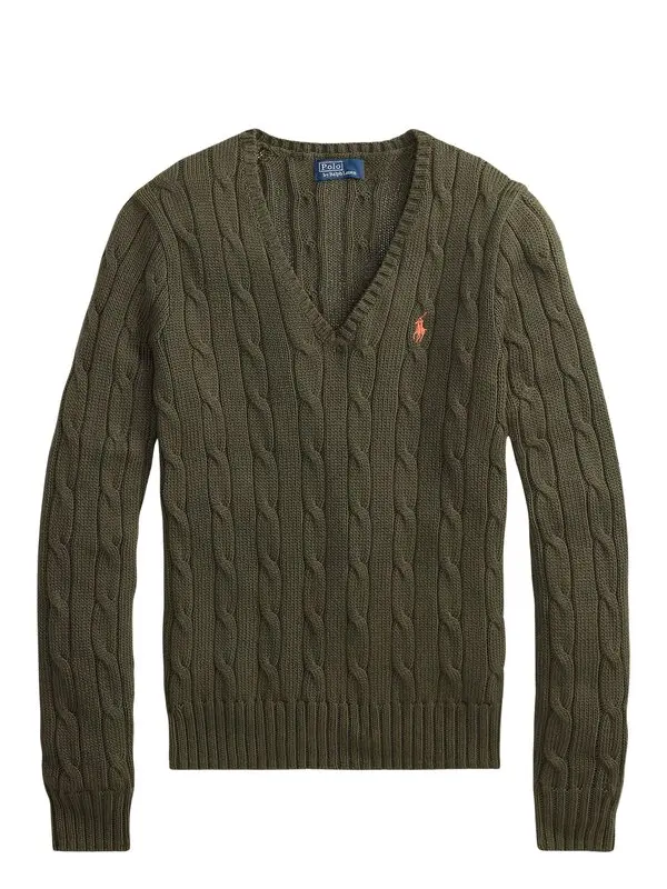 Polo Ralph Lauren Cable-knit V-neck Sweater With Logo - Green
