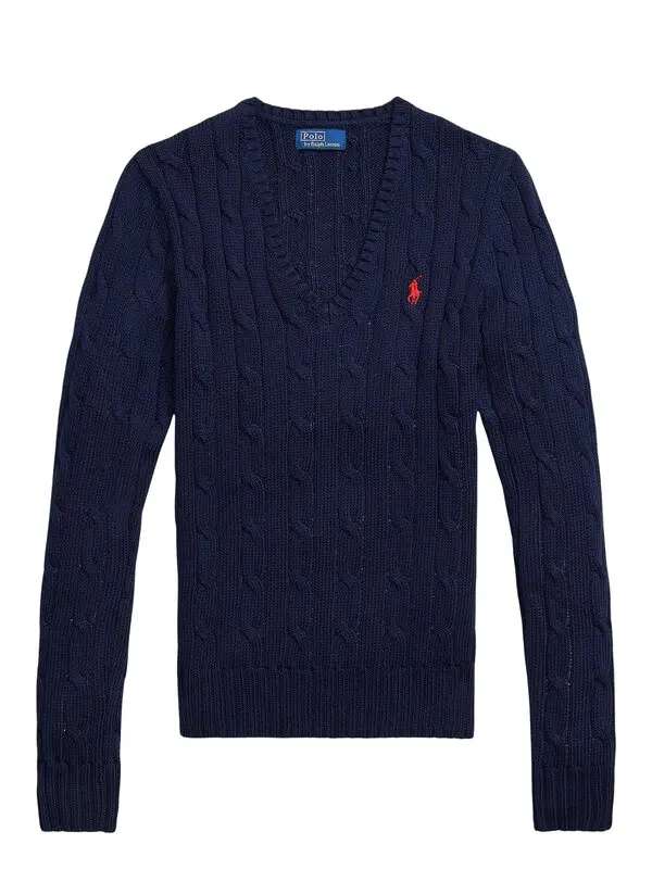 Polo Ralph Lauren Cable Knit Sweater With Logo - Blue