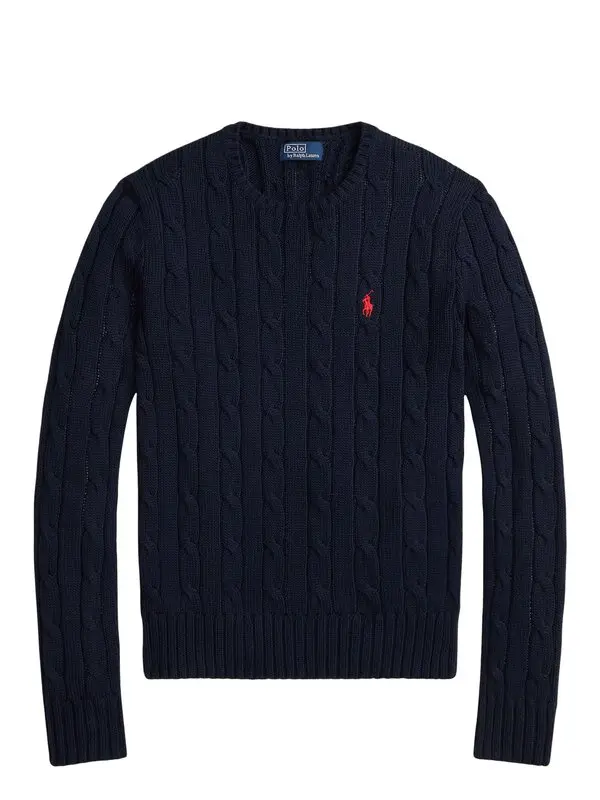 Polo Ralph Lauren Cable Knit Crewneck Sweater With Logo - Blue