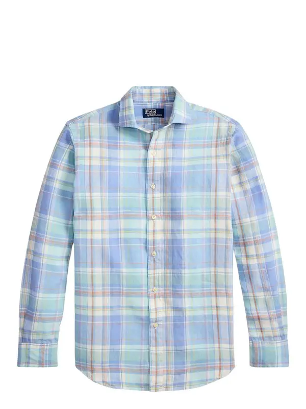 Polo Ralph Lauren Checked Slub Linen Shirt - Sky Blue