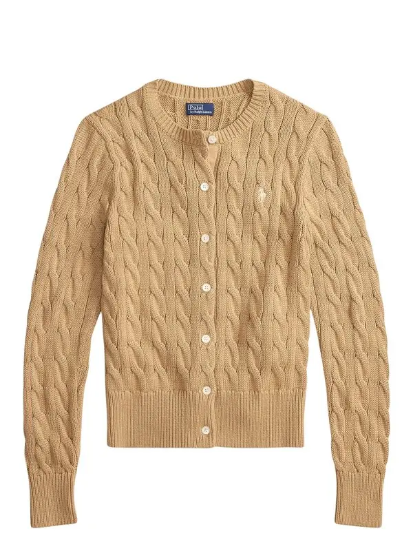 Polo Ralph Lauren Cable Knit Cardigan With Logo - Beige