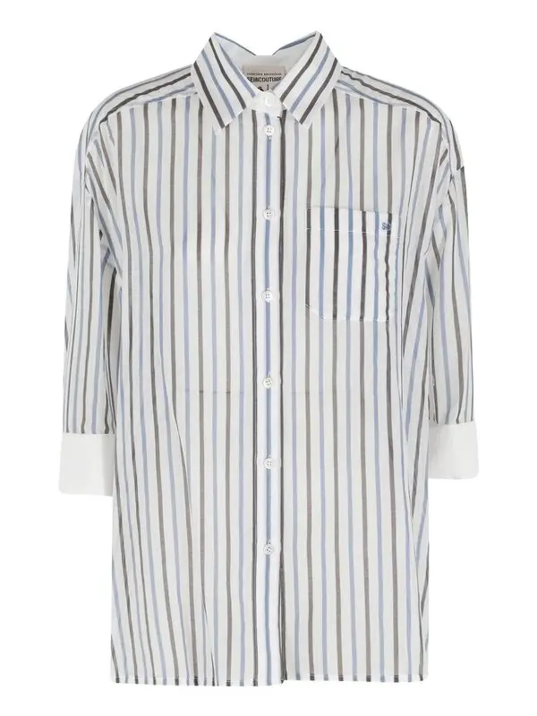 SEMICOUTURE Gracia Striped Cotton Shirt - Blue