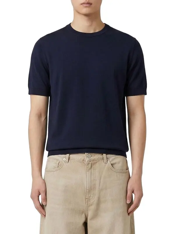 PAOLO PECORA Short Sleeve Silk And Cotton Blend Knit - Blue