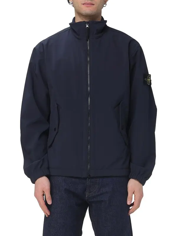 Stone Island Zip-up Jacket With Stand Collar - Blue