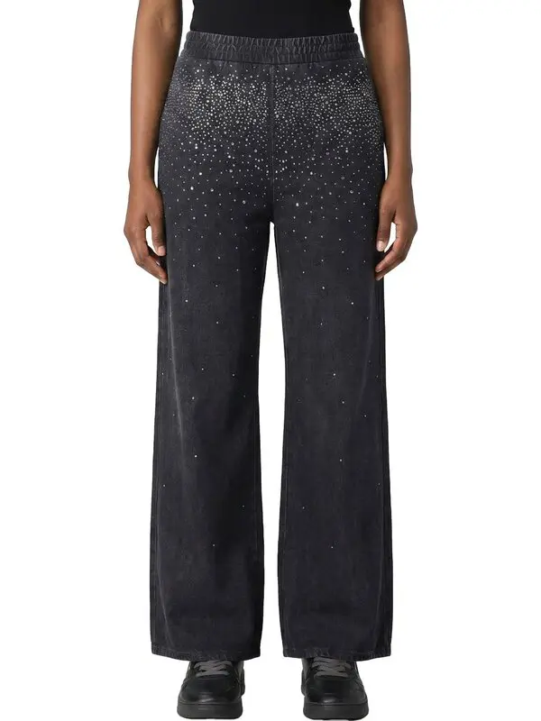 Liu Jo Cotton Knit Trousers With Rhinestone Embellishments - Black