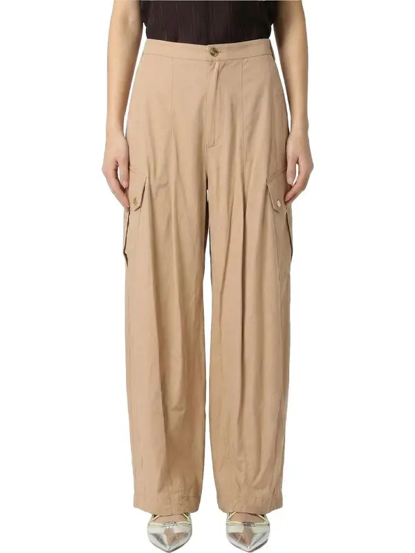 Pinko Cotton Wide-leg Cargo Trousers - Beige
