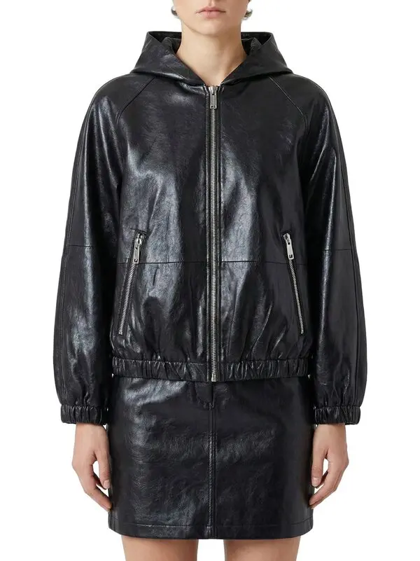 Michael Kors Hooded Faux Leather Jacket - Black
